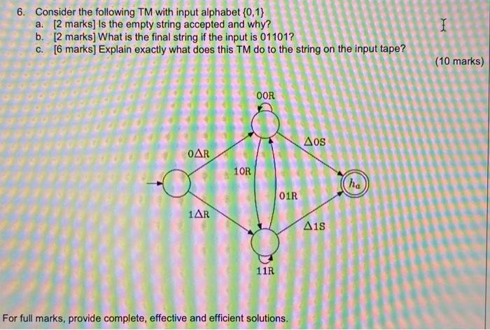 Solved 6. Consider the following TM with input alphabet | Chegg.com