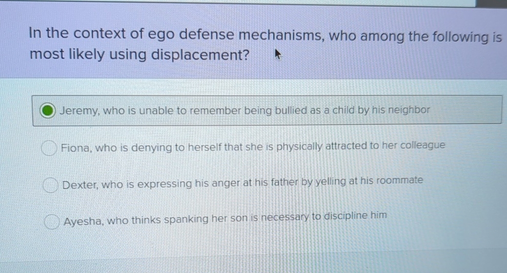 Solved In the context of ego defense mechanisms, who among | Chegg.com