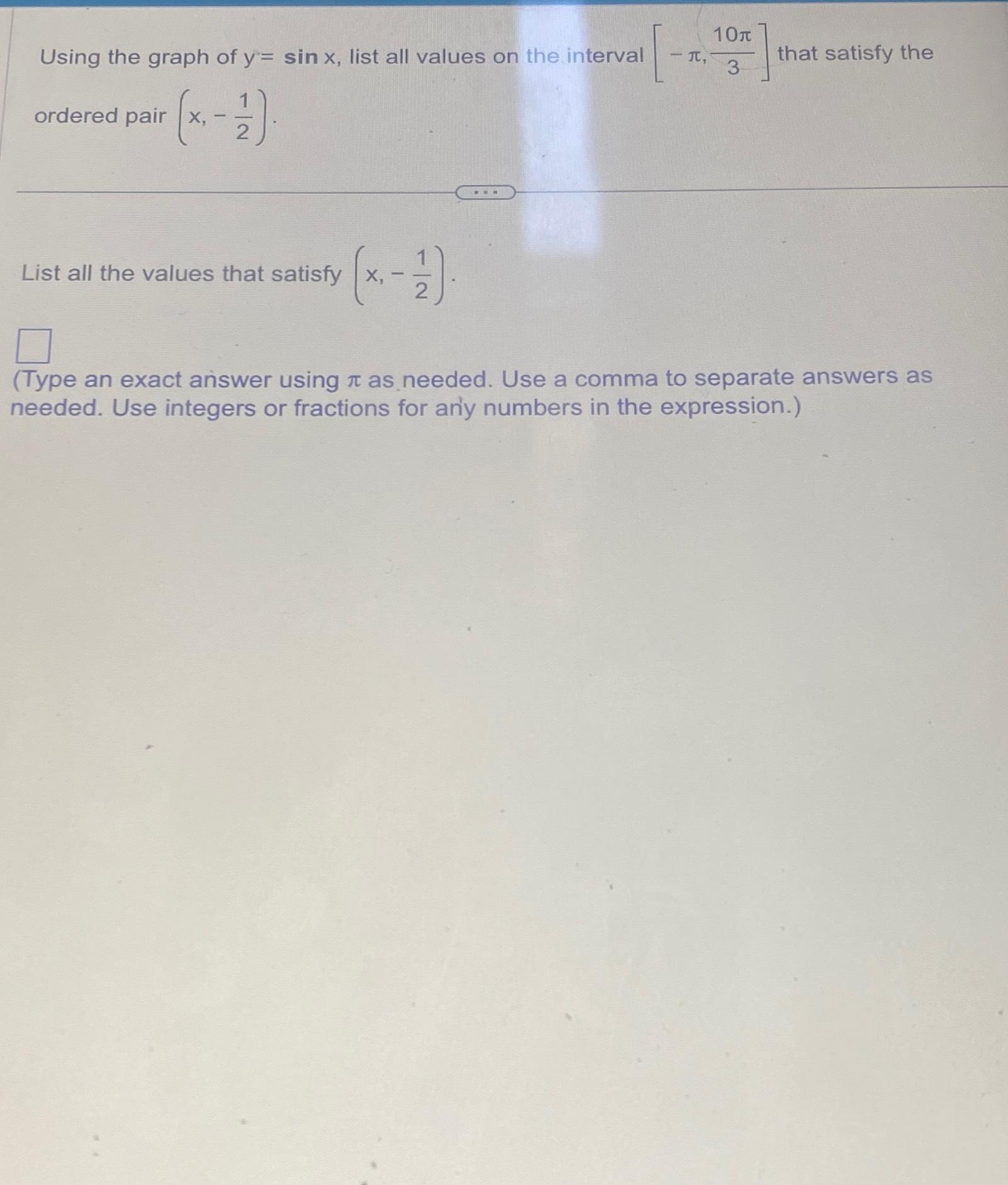 Solved Using the graph of y=sinx, ﻿list all values on the | Chegg.com