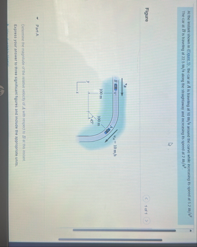 Solved At the instant shown in (Egure 1), ﻿the car at A ﻿is | Chegg.com