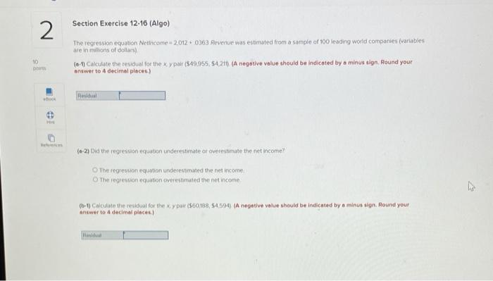 Solved Section Exercise 12-16 (Algo) 2 The regression | Chegg.com