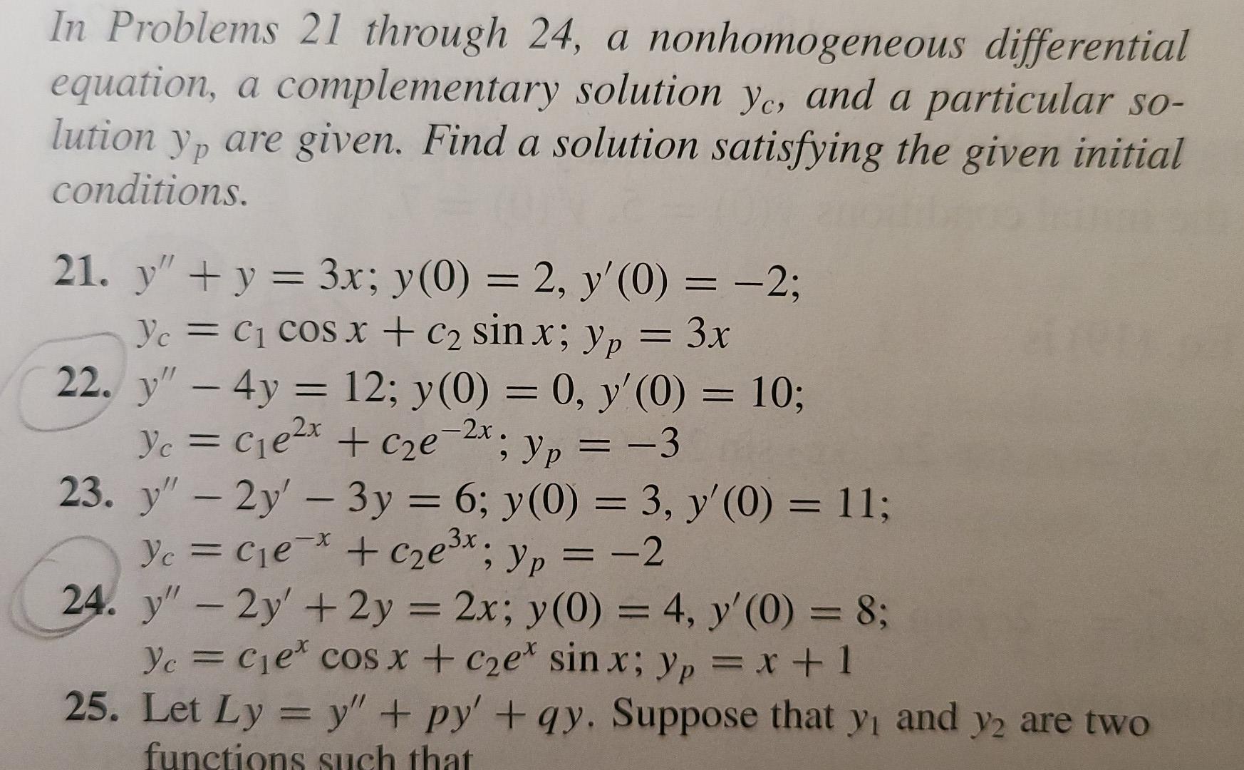 Solved In Problems 21 through 24, a nonhomogeneous | Chegg.com