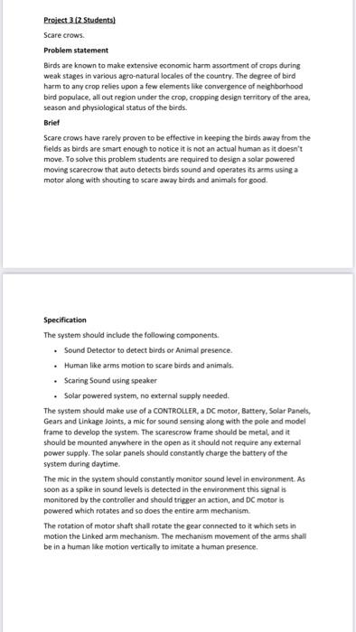 Solved Project 3 [2 Students] Scare crows. Problem statement | Chegg.com