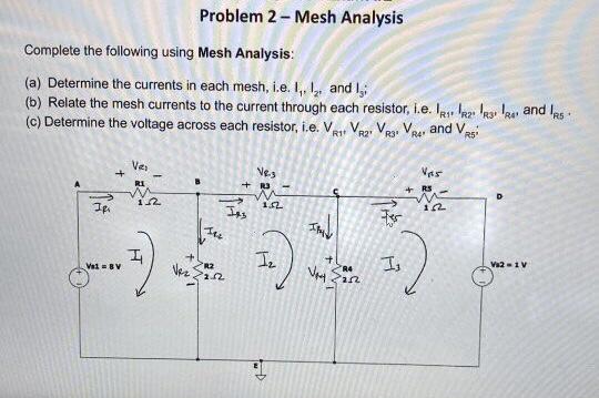 Solved Problem 2 - Mesh Analysis Complete the following | Chegg.com