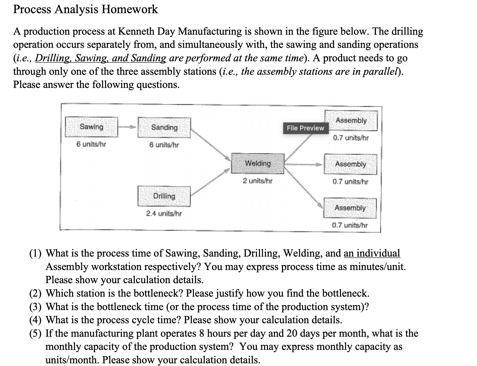 Solved Process Analysis Homework A production process at | Chegg.com