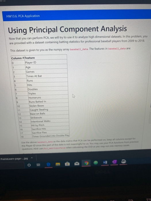 HW13.6. PCA Application Using Principal Component | Chegg.com