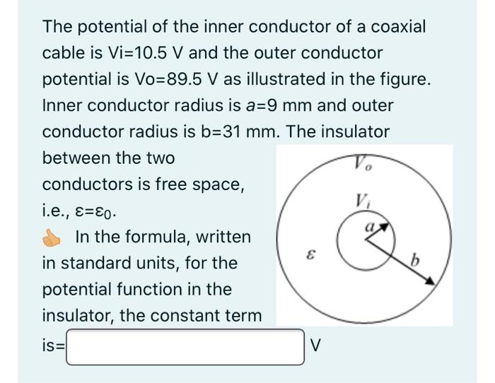 Solved The potential of the inner conductor of a coaxial | Chegg.com