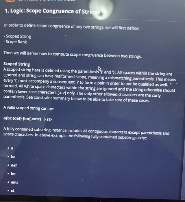Solved 1. Logic: Scope Congruence of Strings In order to | Chegg.com