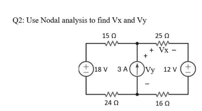 Solved Q2: Use Nodal analysis to find Vx and Vy 15 02 25 12 | Chegg.com