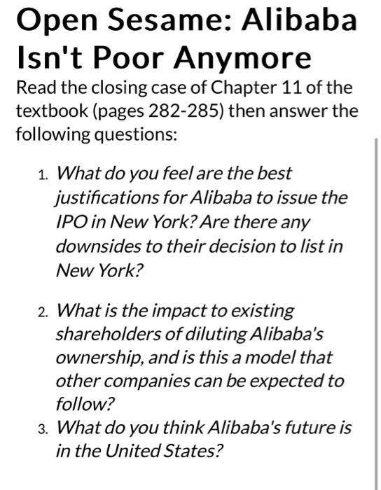Open Sesame: Alibaba Isn't Poor Anymore Read the | Chegg.com