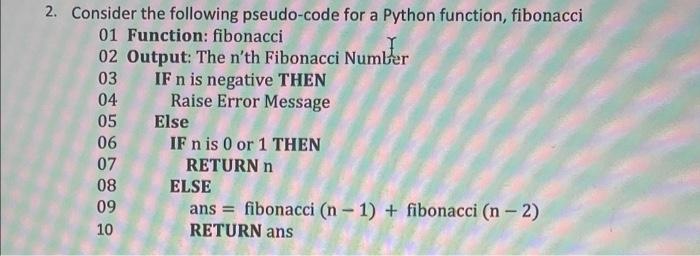 Solved 2. Consider the following pseudo-code for a Python | Chegg.com