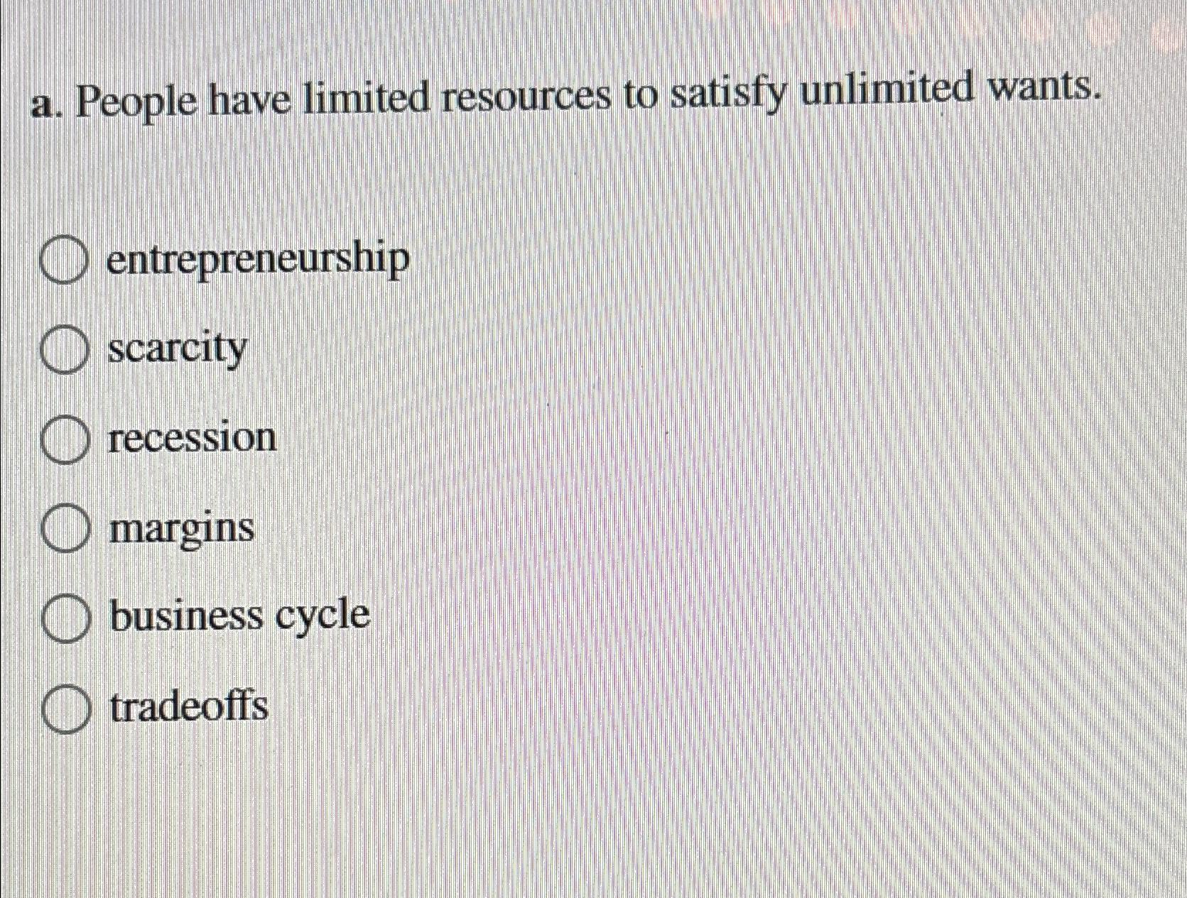 Solved a. ﻿People have limited resources to satisfy | Chegg.com