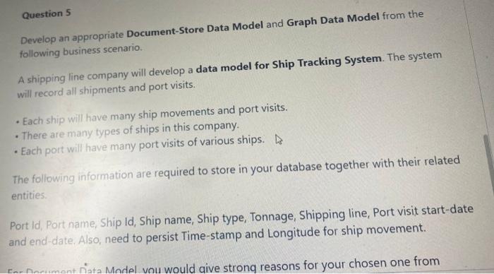 Question 5 Develop an appropriate Document-Store Data | Chegg.com