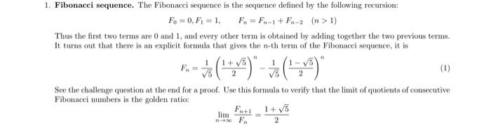 Solved F0=0,F1=1,Fn=Fn−1+Fn−2(n>1) Thus the first two terms | Chegg.com