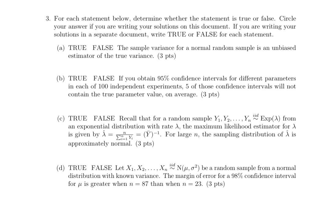 Solved 3 For Each Statement Below Determine Whether The