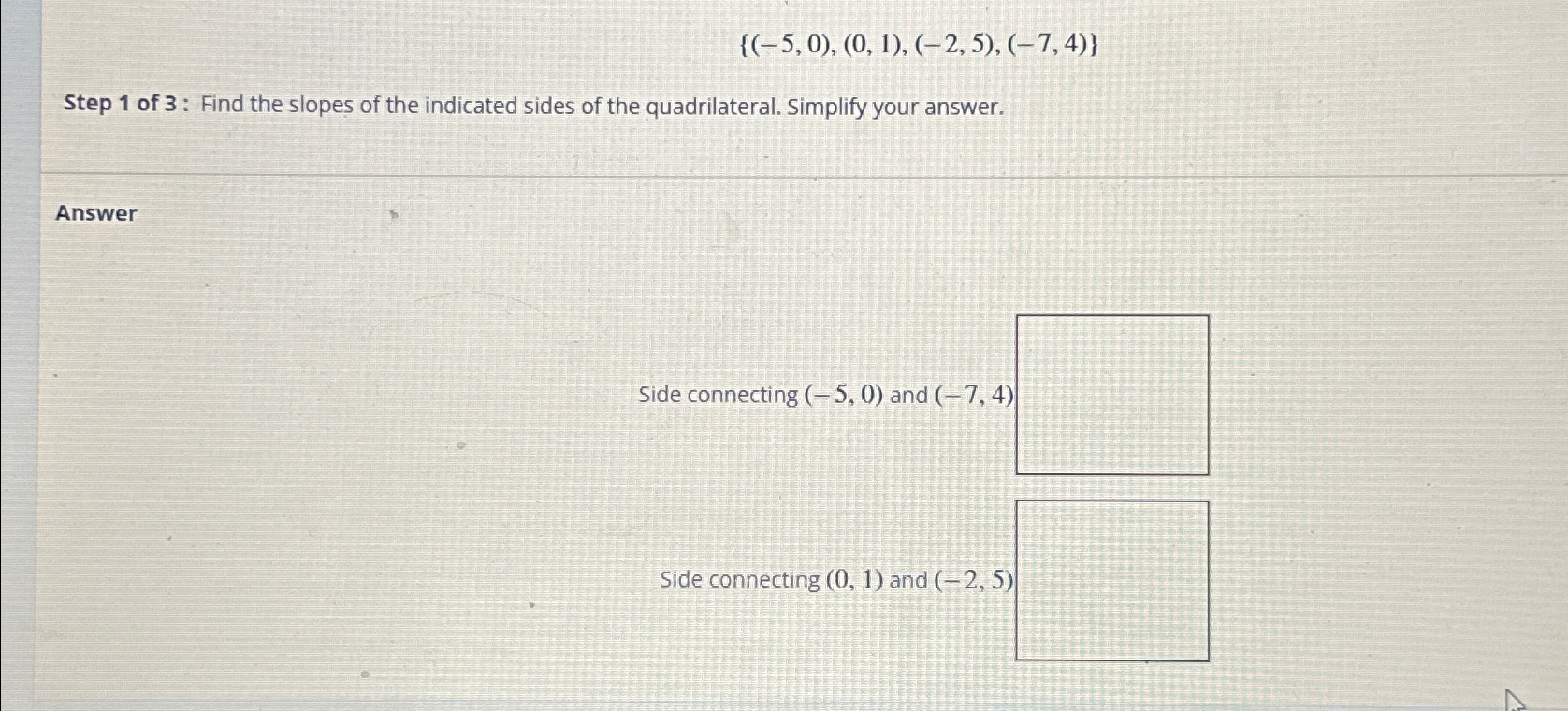 Solved {(-5,0),(0,1),(-2,5),(-7,4)}Step 1 ﻿of 3 ﻿: Find the | Chegg.com
