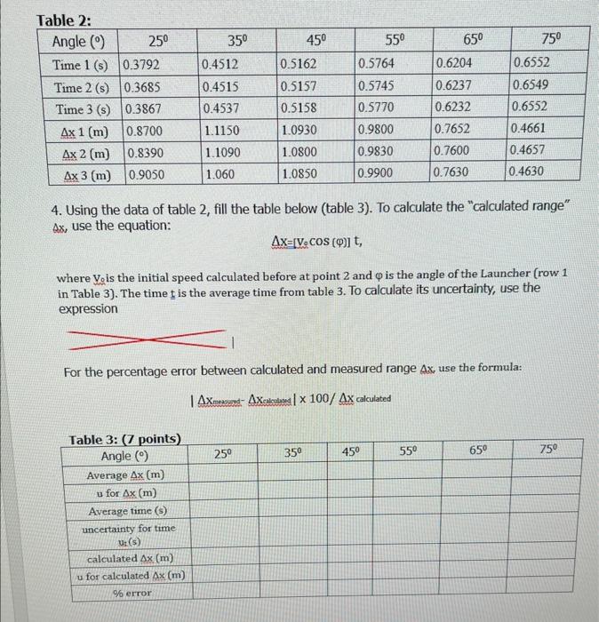 Solved 4. Using the data of table 2, fill the table below | Chegg.com