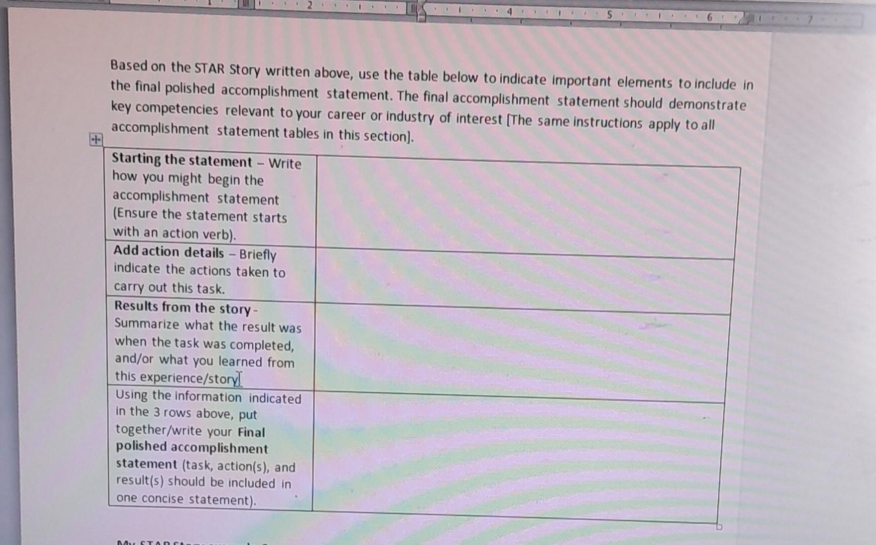 My STAR Stories and STAR statements Complete the | Chegg.com