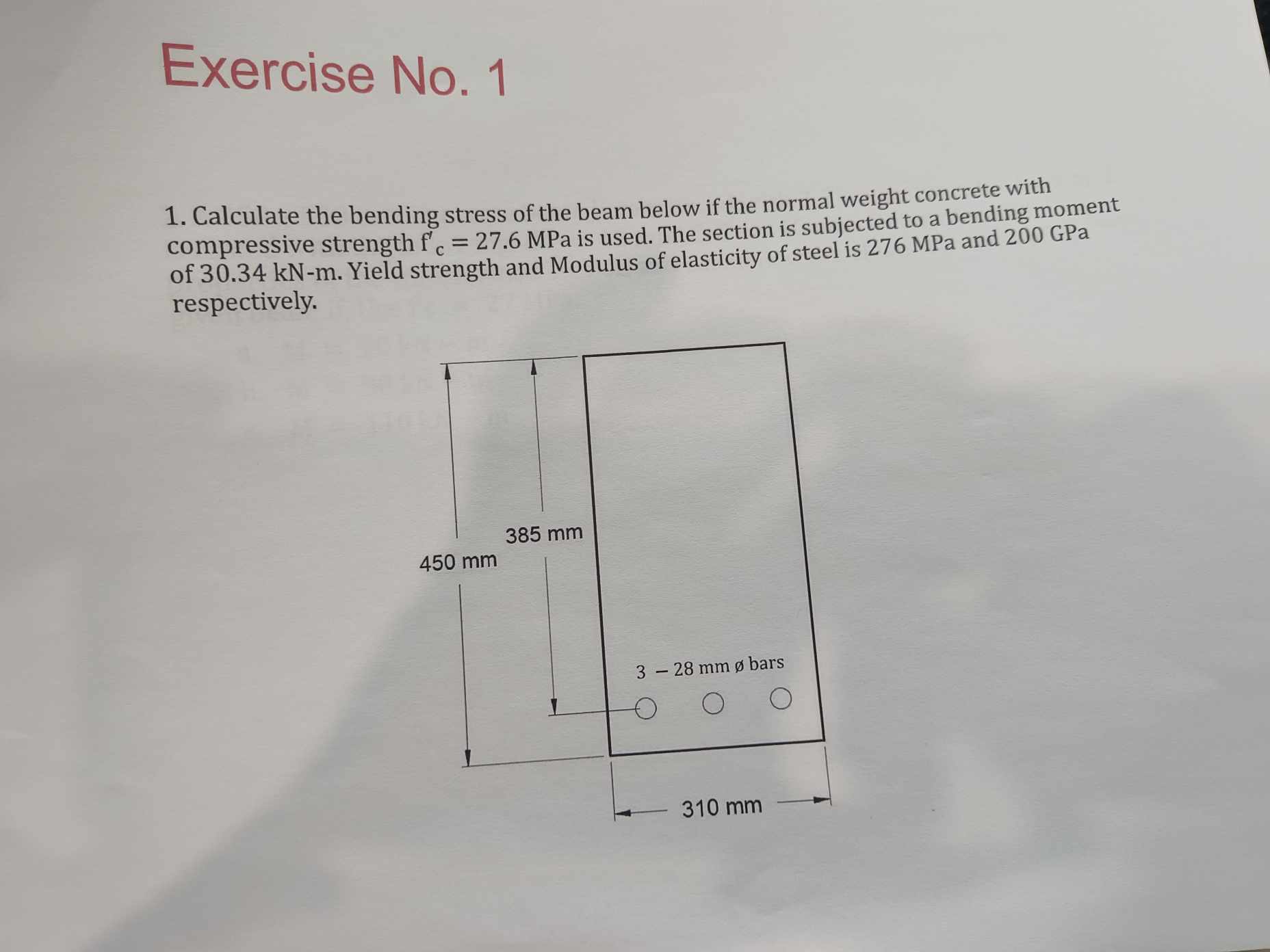 Solved Exercise No. 1Calculate the bending stress of the | Chegg.com