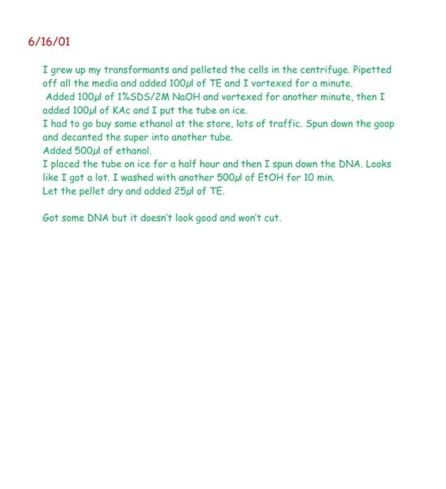 Solved Below are excerpts from a lab notebook by a really | Chegg.com