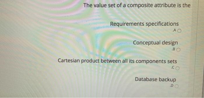 Solved The value set of a composite attribute is the | Chegg.com