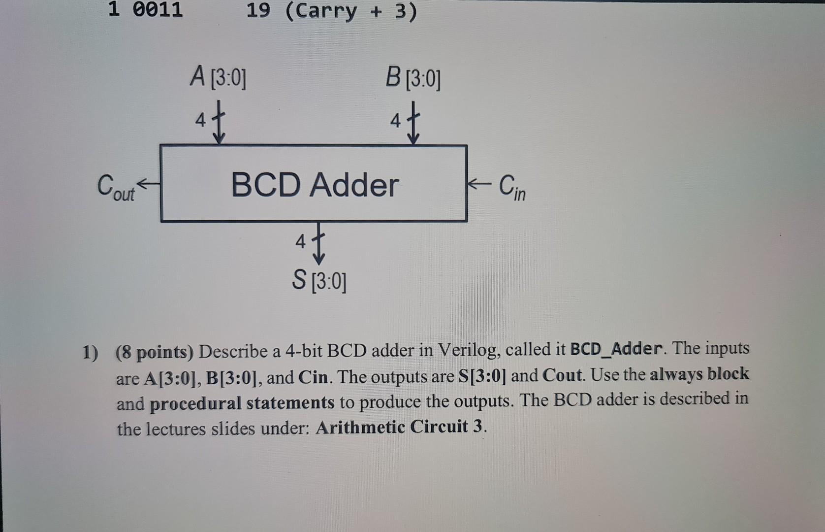 Solved A Bcd Adder Is Capable Of Adding Two Bcd Digits It