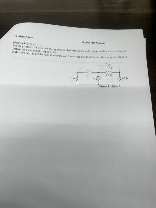 Solved Problem 8 (22 points). Student iD Number For the | Chegg.com