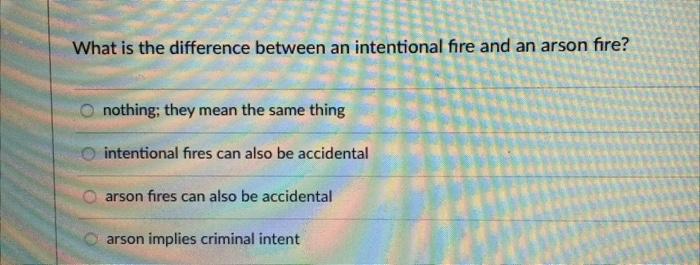 Solved What is the difference between an intentional fire | Chegg.com