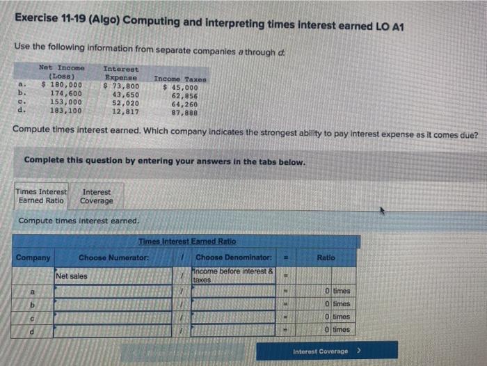 Solved Exercise 11-19 (Algo) Computing and interpreting | Chegg.com