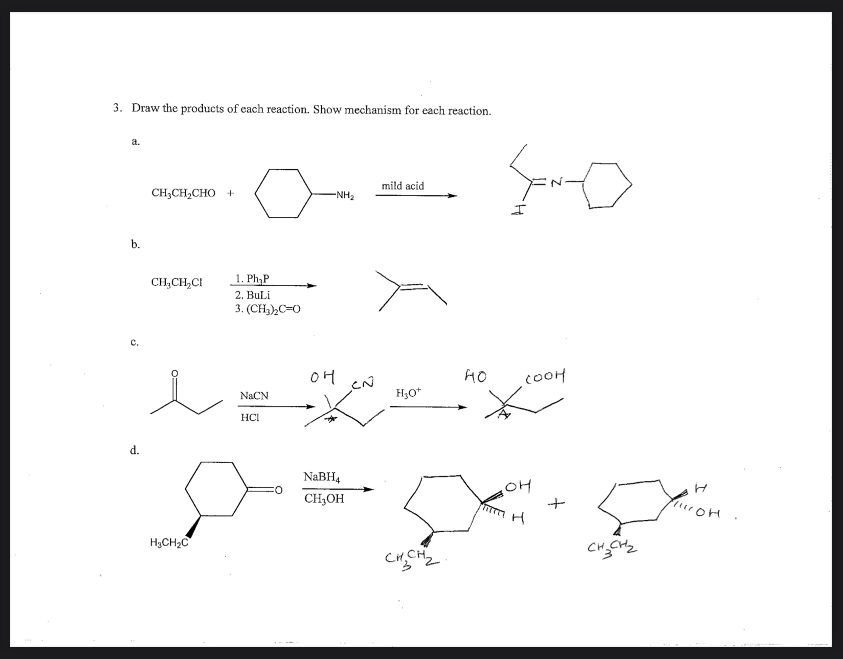 Draw the products of each reaction. Show mechanism | Chegg.com