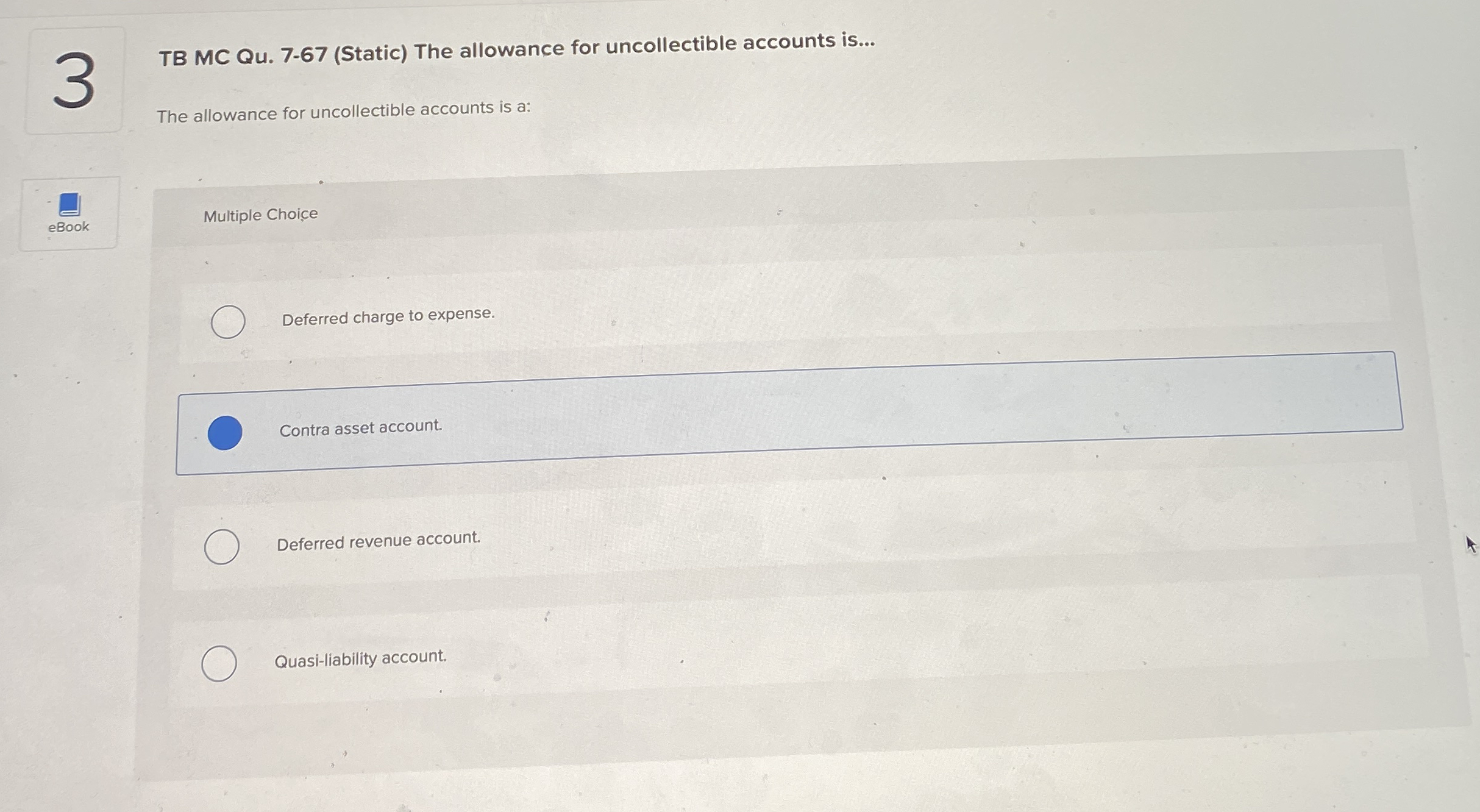 Solved 3TB MC Qu. 7-67 (Static) ﻿The allowance for | Chegg.com