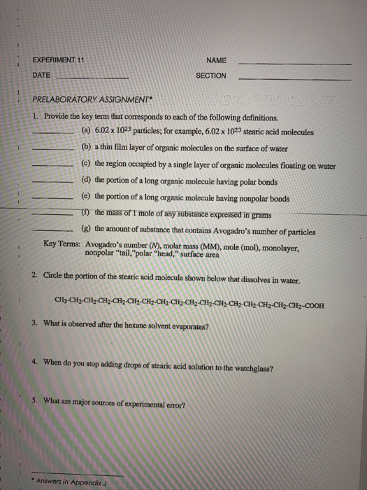Solved EXPERIMENT 11 NAME DATE SECTION PRELABORATORY | Chegg.com
