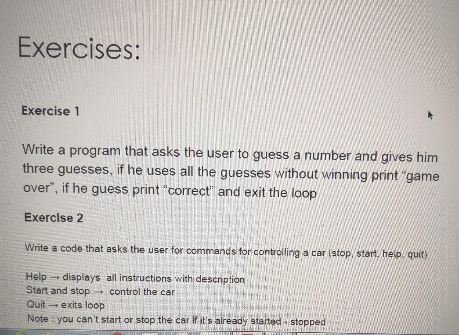 Solved Exercises: Exercise 1 Write a program that asks the | Chegg.com