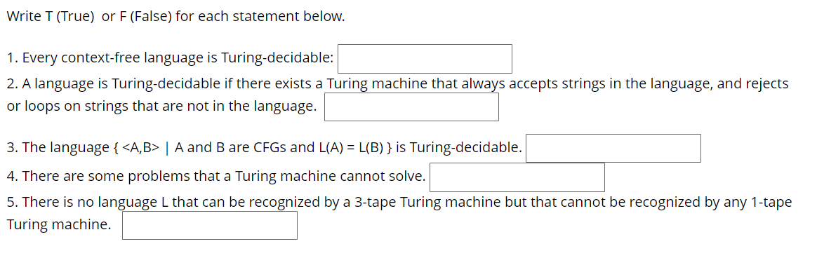 Solved Write T (True) or F (False) ﻿for each statement | Chegg.com