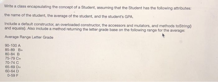 Solved Write a class encapsulating the concept of a Student, | Chegg.com