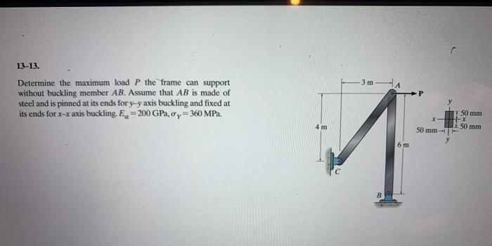 Solved -3m-A 13-13. Determine the maximum load P the frame | Chegg.com
