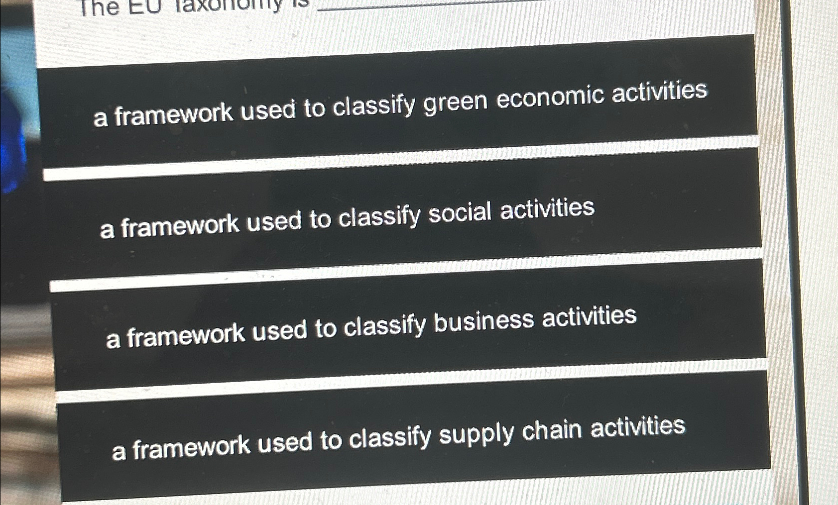Solved a framework used to classify green economic | Chegg.com
