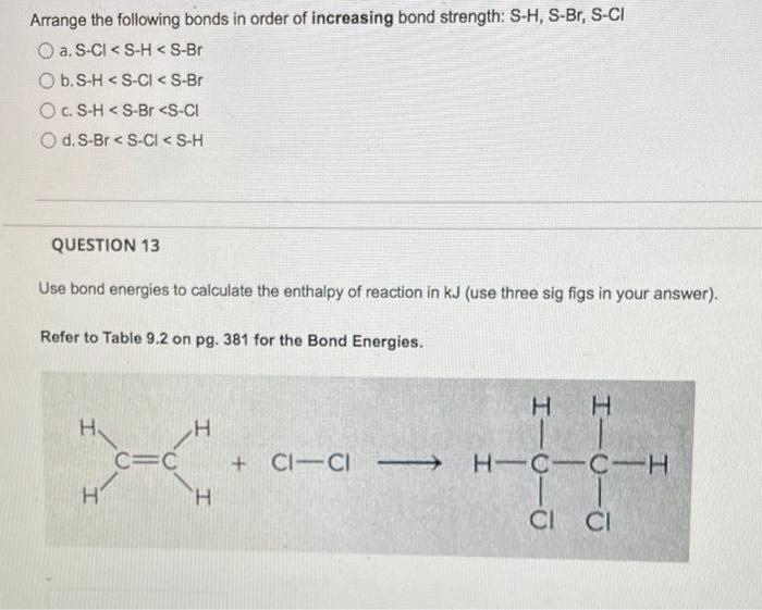 Solved Arrange the following bonds in order of increasing | Chegg.com
