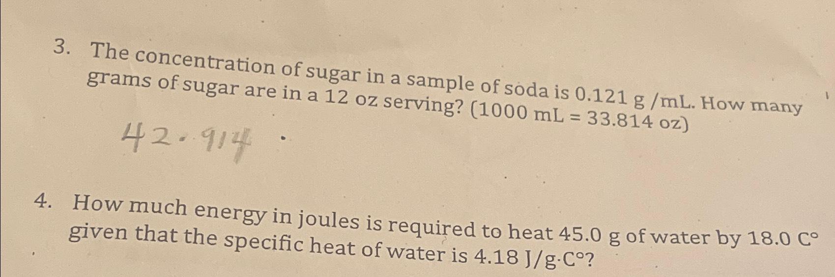 Solved The concentration of sugar in a sample of soda is | Chegg.com