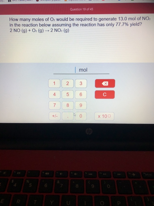 Solved Question 19 of 45 How many moles of Oz would be | Chegg.com