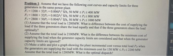 Solved Problem 1: Assume that we have the following cost | Chegg.com