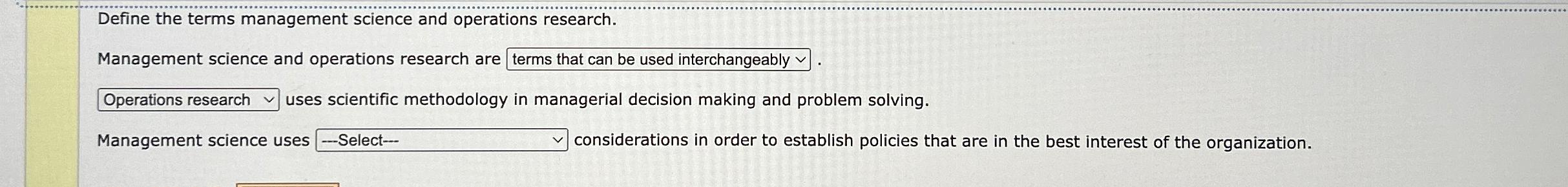 Solved Define the terms management science and operations | Chegg.com