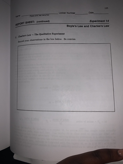 Solved 195 Locker Number Date re REPORT SHEET: (continued) | Chegg.com
