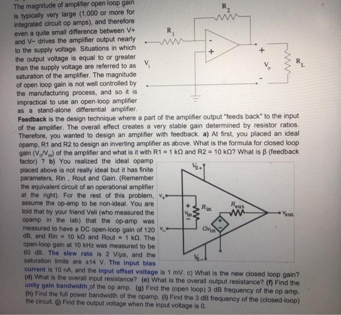 Solved The magnitude of amplifier open loop gain is | Chegg.com