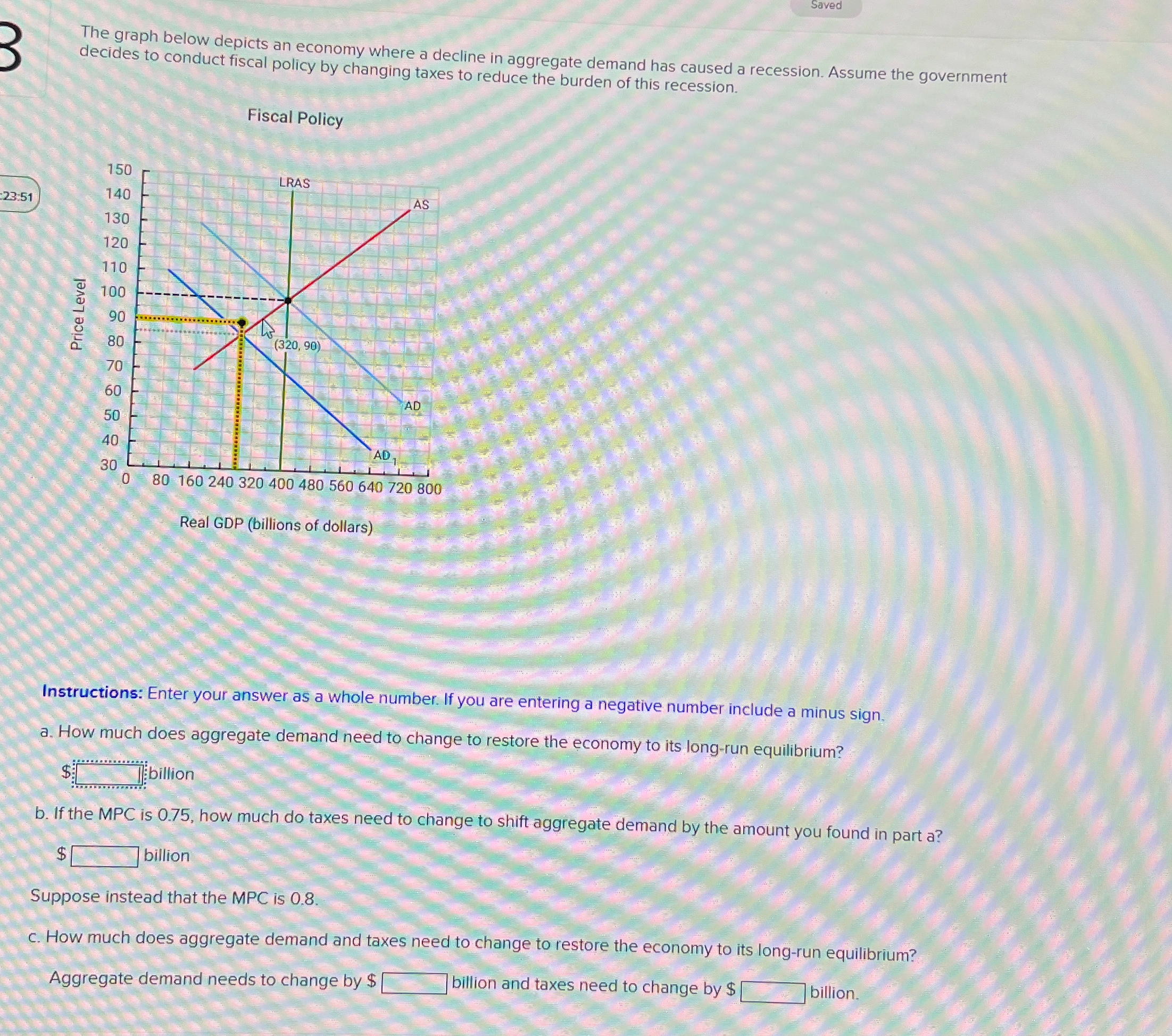 Solved SavedThe graph below depicts an economy where a | Chegg.com