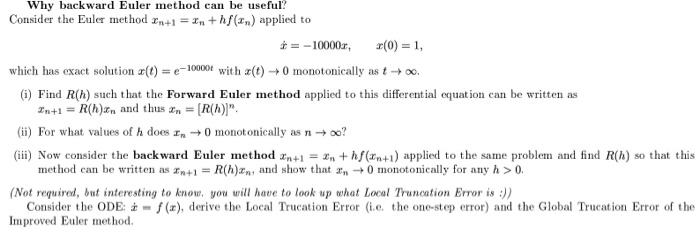 Solved Why backward Euler method can be useful? Consider the | Chegg.com