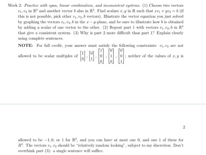 Solved Week 2: Practice with span, linear combination, and | Chegg.com