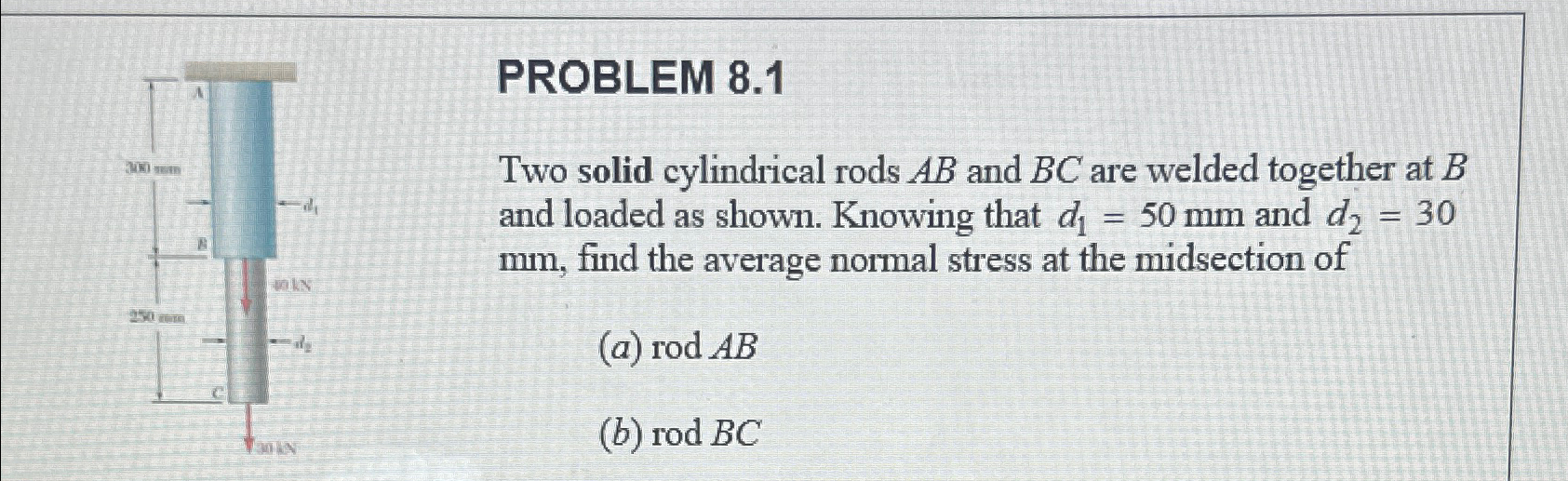 Solved PROBLEM 8.1Two solid cylindrical rods AB ﻿and BC ﻿are | Chegg.com