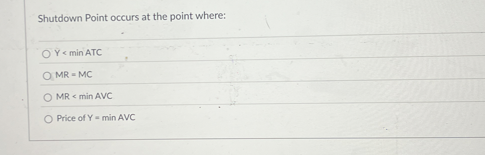 Solved Shutdown Point occurs at the point | Chegg.com