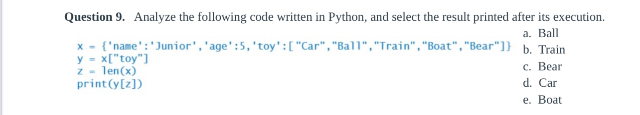 Solved Question 9. ﻿Analyze the following code written in | Chegg.com